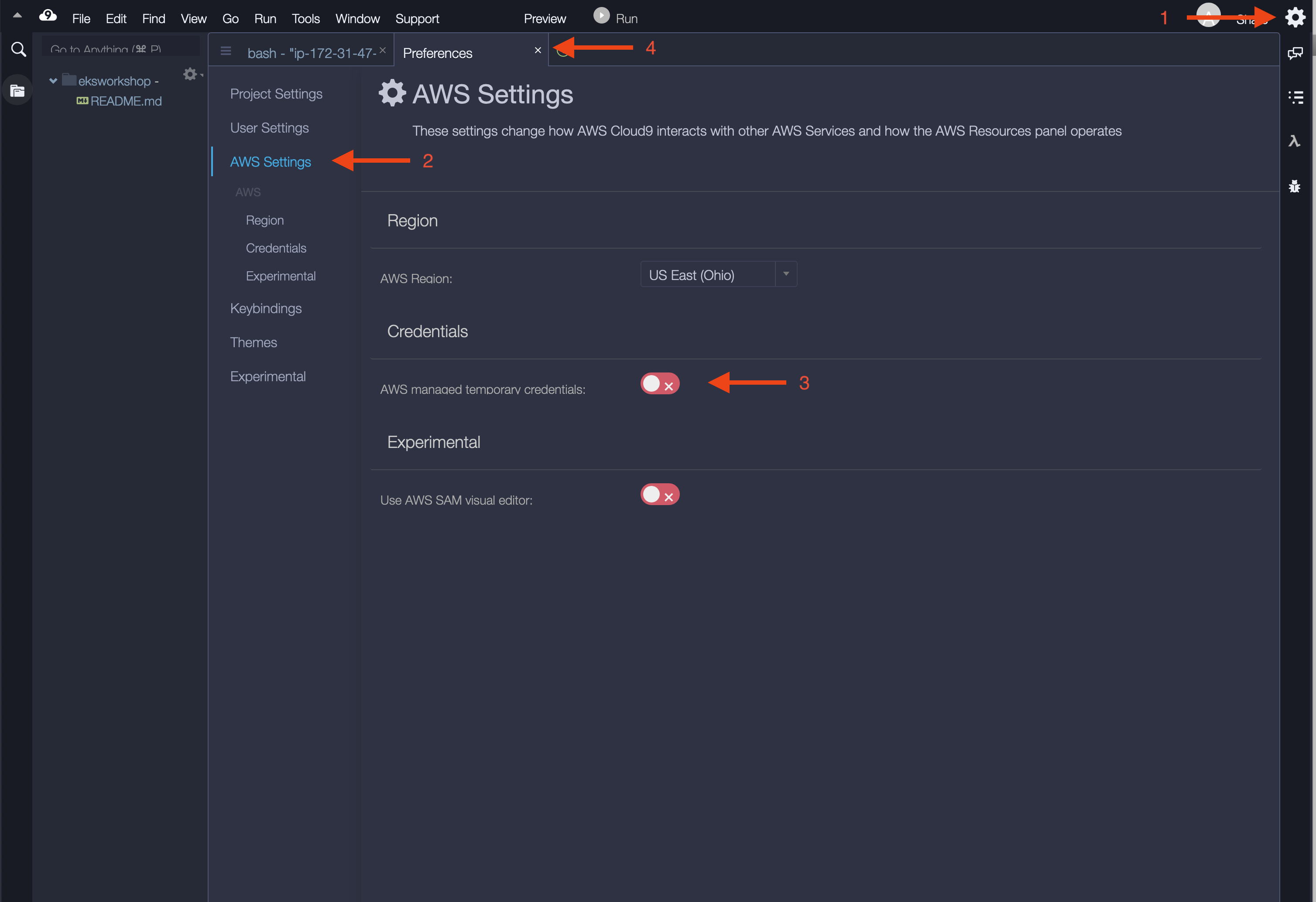 Update IAM settings for your Workspace :: Amazon EKS Workshop